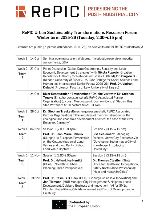 RePIC Urban Sustainability Transformations Research Forum